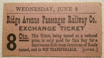 1880s-1890s Ridge Avenue Passenger Railway (Philadelphia, PA) Exchange ...