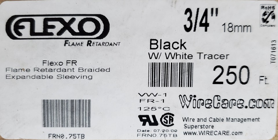 TechFlex FRN0.75TB 3/4'' FLEXO FR Braided Expandable Sleeving [1FT Per] | eBay