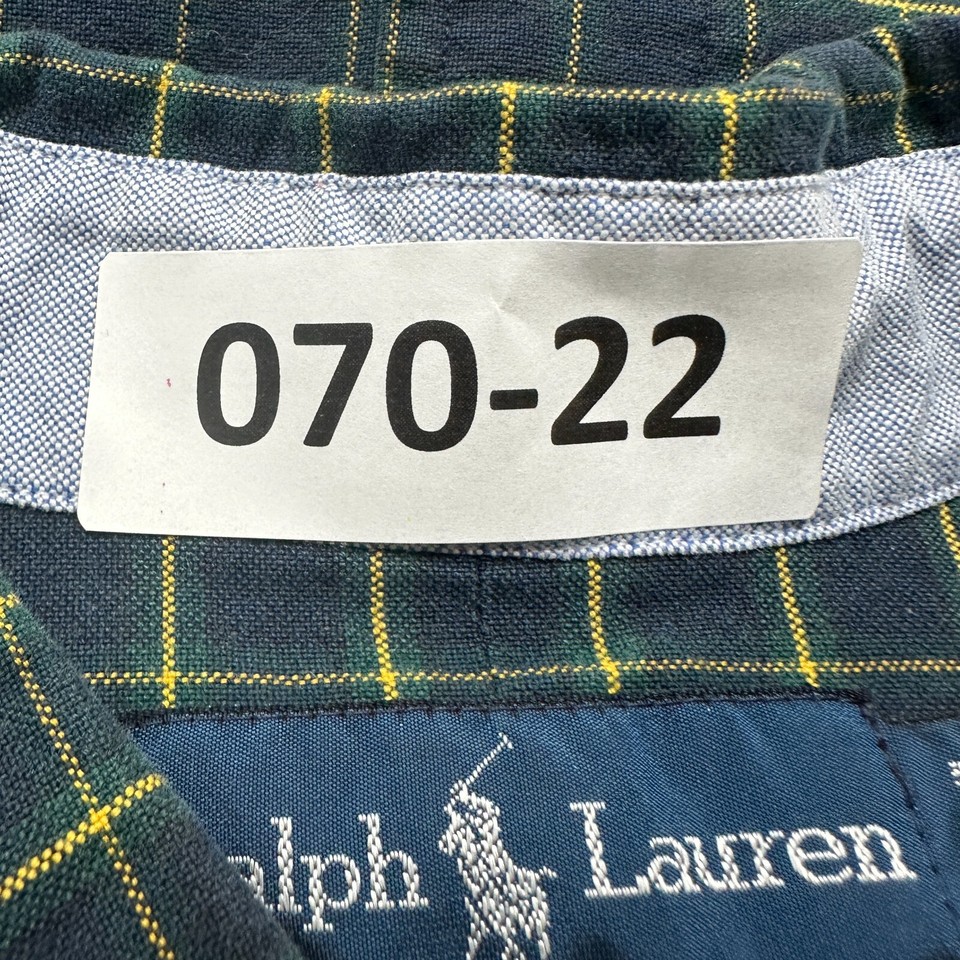 Ralph Lauren Oxford Shirt Men XL Green Blue Windowpane Plaid Classic ...