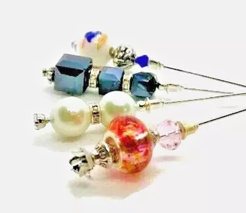 4 x HAT PINS LAPEL PINS/SHAWL HIJAB PINS Ceramic-Crystal & Shell Pearl ...