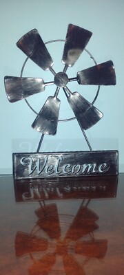 Metal "Welcome" Windmill Hanging Sign Black And Silver 10" tall 7" wide ...