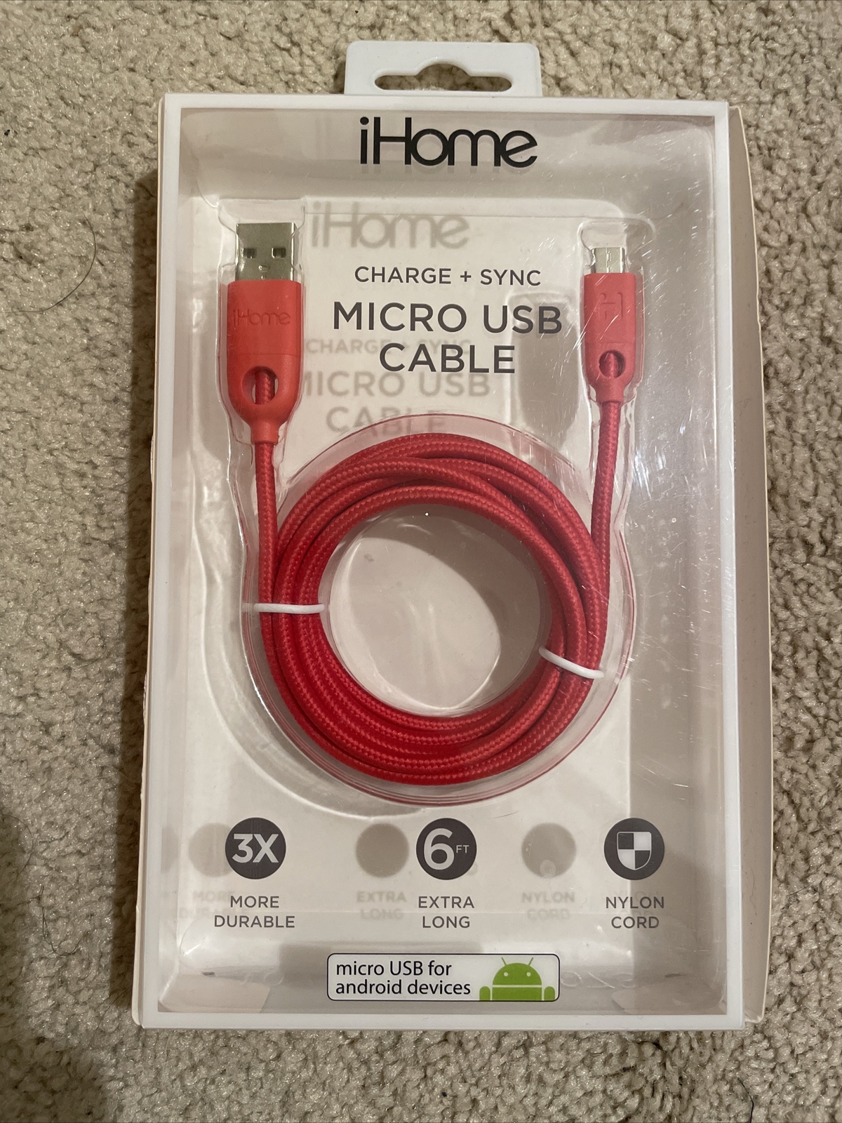 iHome Charge + Sync Micro USB Cable For Android Devices 6 ft. - Red | eBay