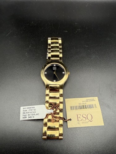 ESQ By MOVADO Gold Tone Stainless Steel Diamonds Watch New Battery MSRP ...