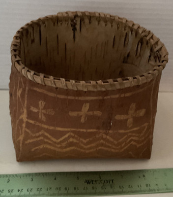 Vintage Indian Birch Bark Basket Scraped Bark Designs NATIVE AMERICAN ...