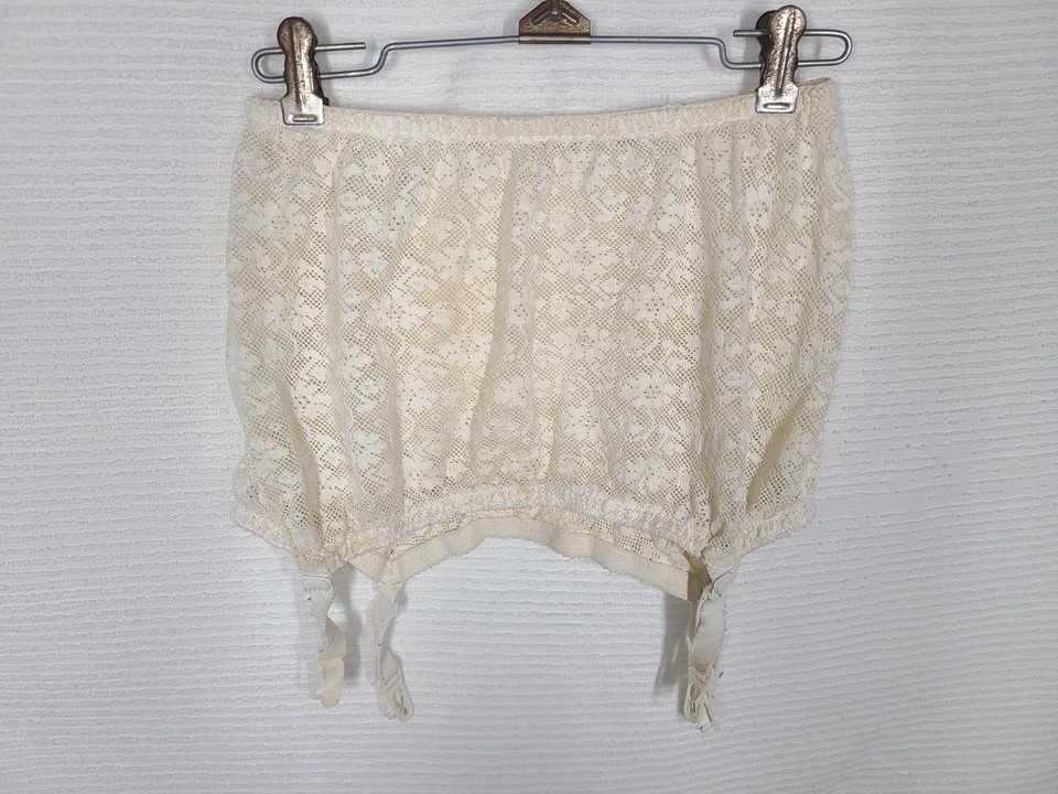 Vtg 50s Ivory Lace Garter Belt M L Girdlette Satin Panel Womens Medium ...