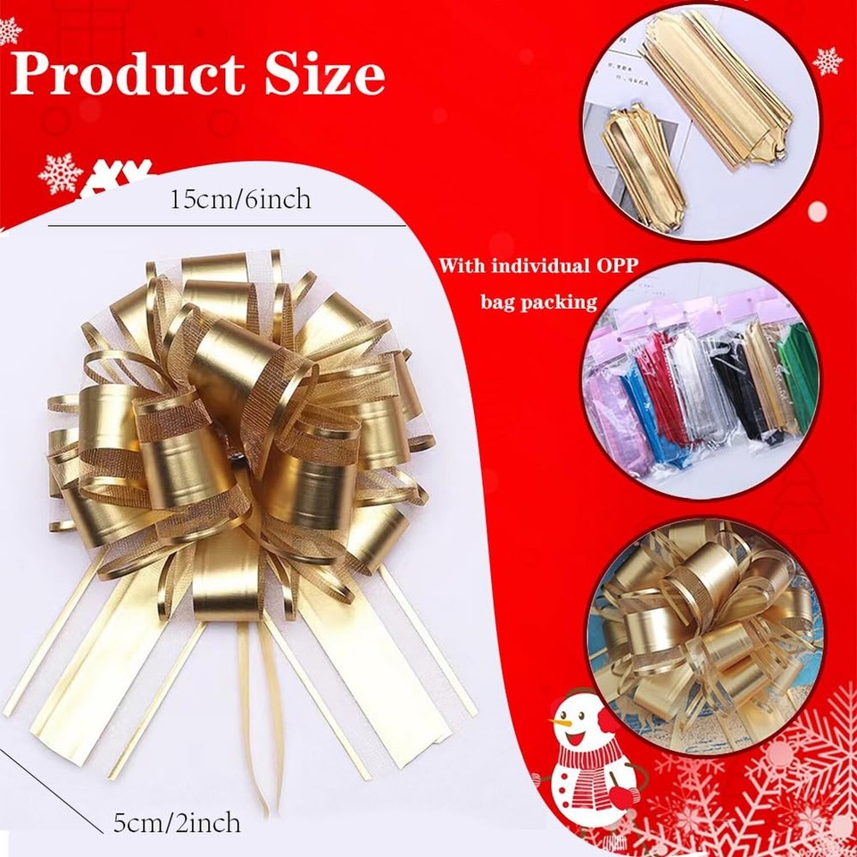 6 PCS Pull Bow,Gold Gift Bows for Presents 6 inch Pull Bow for Gifts ...