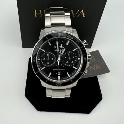 Bulova Marine Star 96B272 Chronograph Black Dial Stainless Steel Men's ...