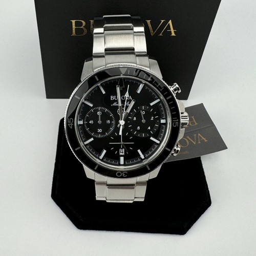 Bulova Marine Star 96B272 Chronograph Black Dial Stainless Steel Men's ...
