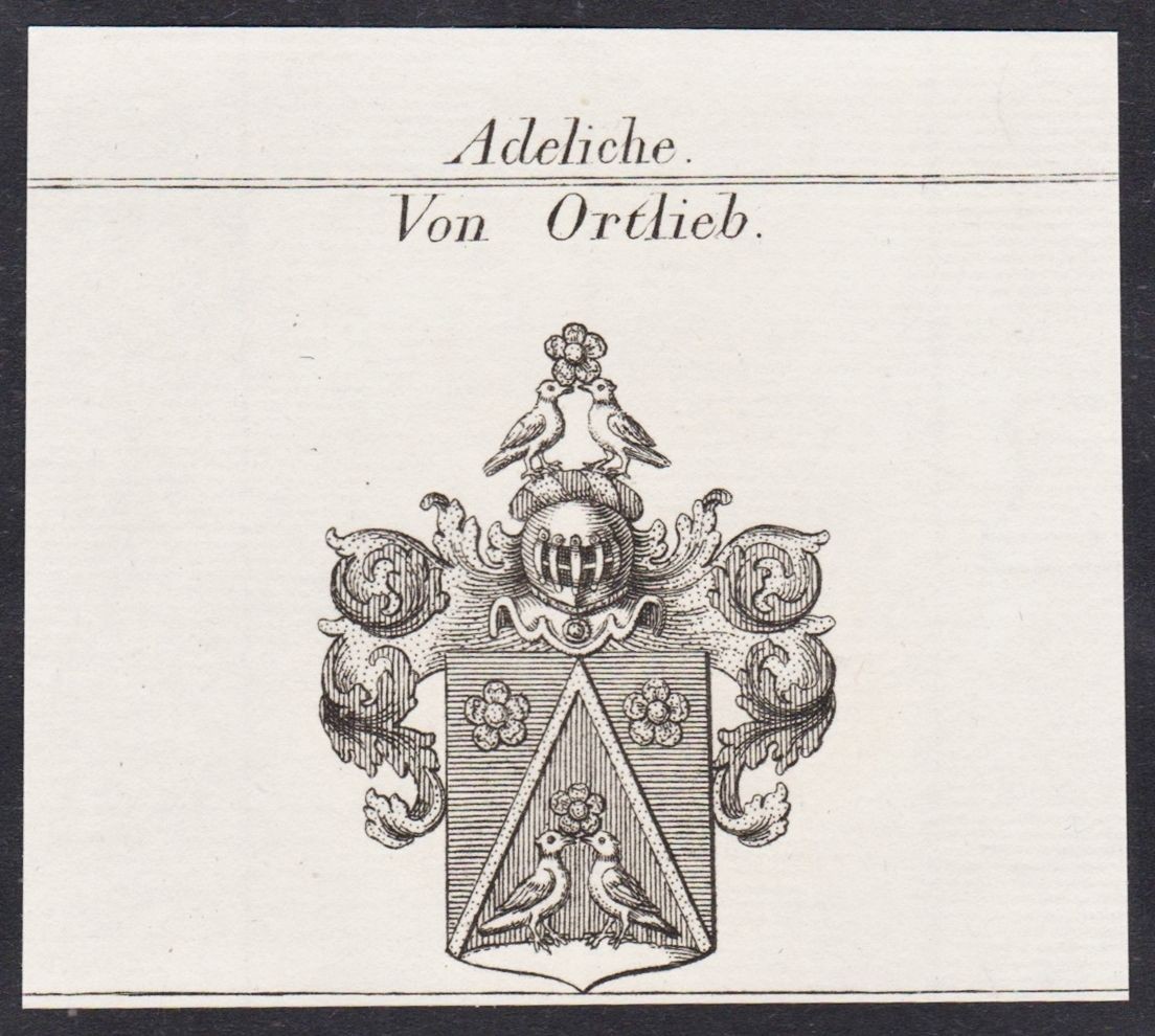 Ortlieb Emblem Coat of Arms Heraldry Genealogy Copperplate Engraving ...