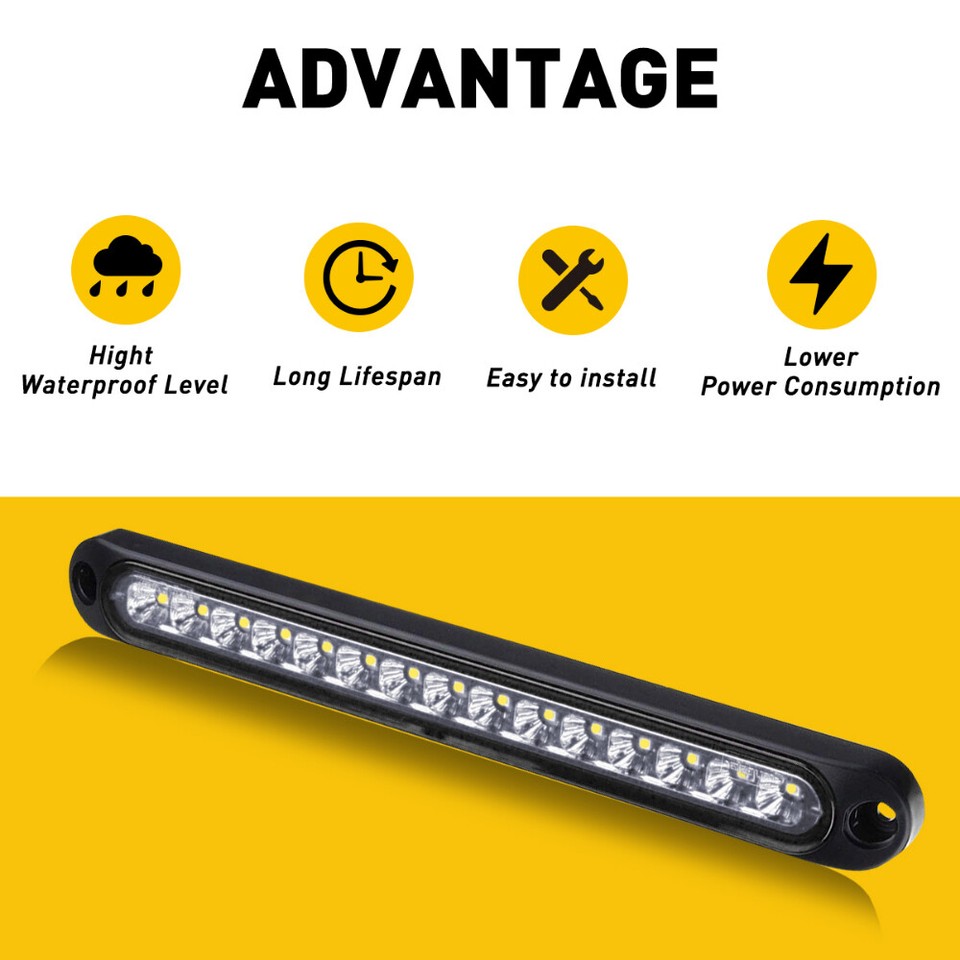 10" White 15 LED Sealed Truck Trailer Reverse Backup Light Bar Turn ...