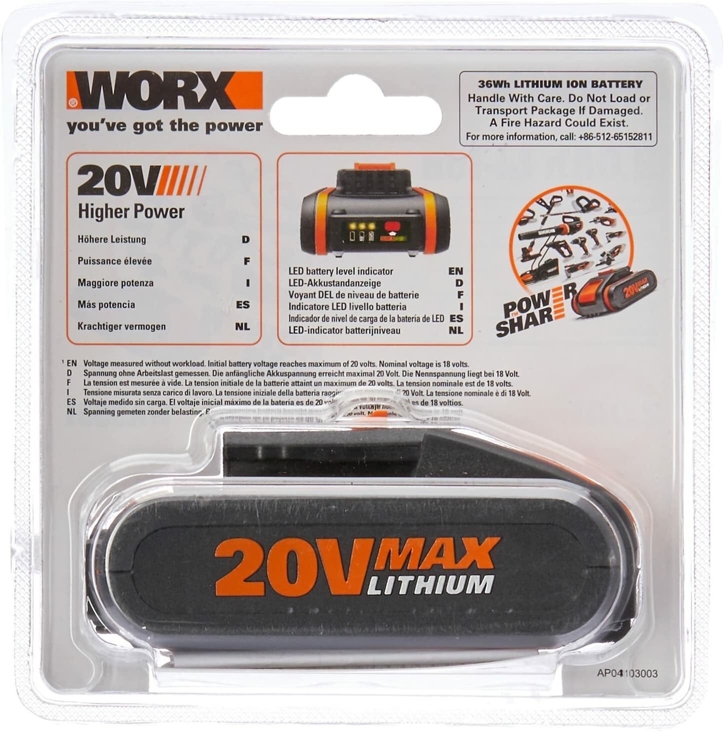 WORX Battery Pack 20V 2.0Ah MAX Lithium-ion Battery Pack with Battery ...