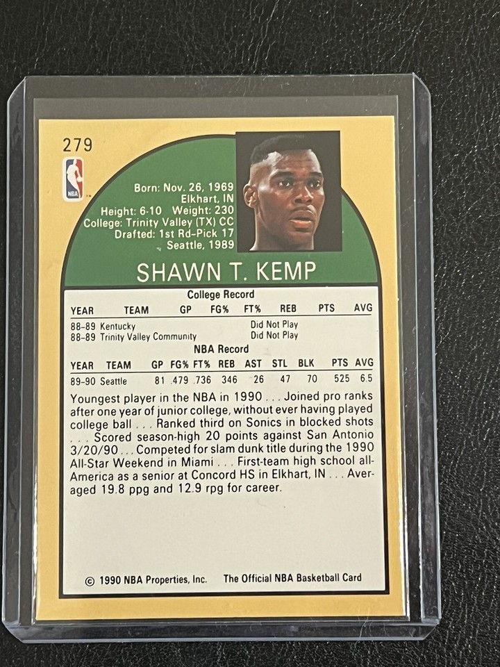 Shawn Kemp Rookie Card 1990 NBA Hoops Seattle Supersonics Basketball ...