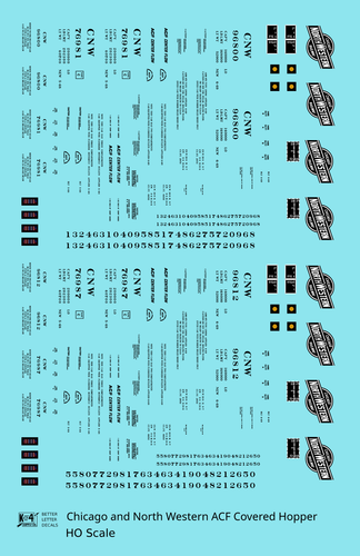 K4 HO Scale Decals Chicago and North Western ACF Covered Hopper Black ...