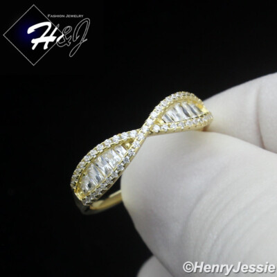 WOMEN 925 STERLING SILVER ICY CZ GOLD PLATED WAVE INFINITY ETERNITY ...