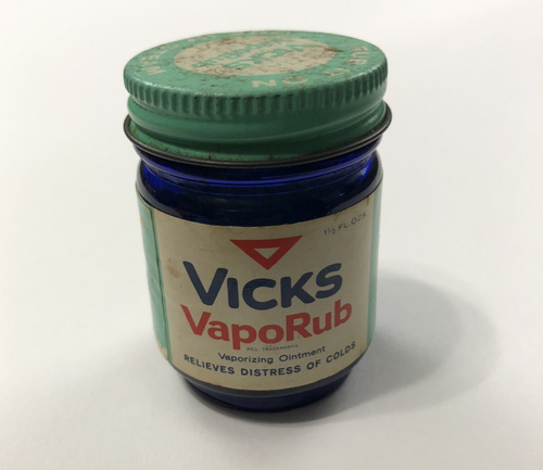 Vintage Vicks VapoRub 1-1/2 FL OZS Blue Glass Jar Metal Lid | eBay