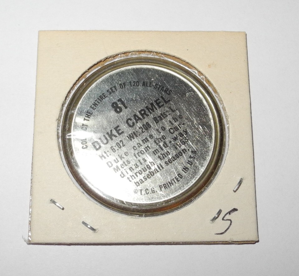 1964 Topps Baseball Coin Pin #81 Duke Carmel New York Mets Near Mint | eBay