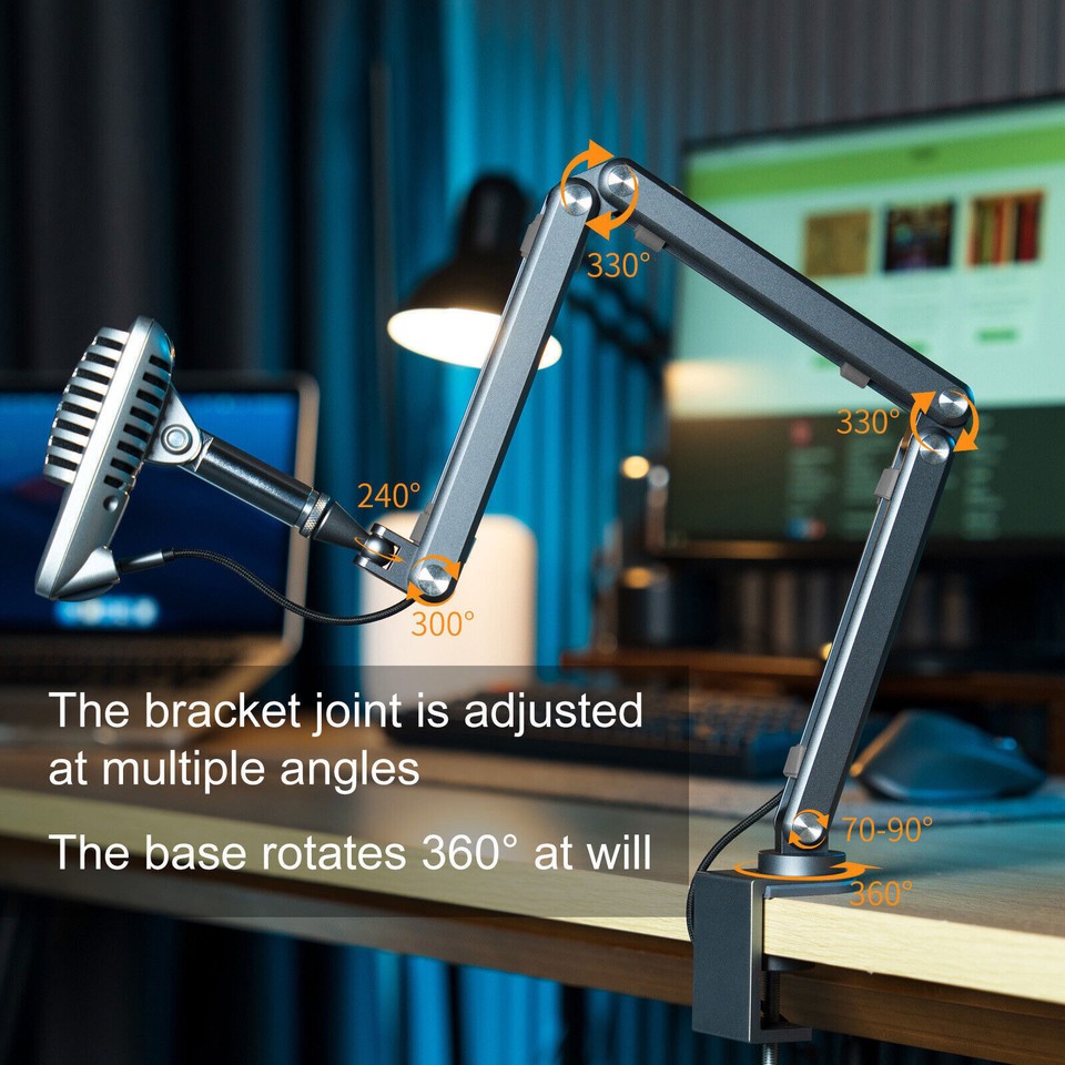 Grey 360° Microphone Arm Stand Suspension Boom Scissor Mic Stand for ...