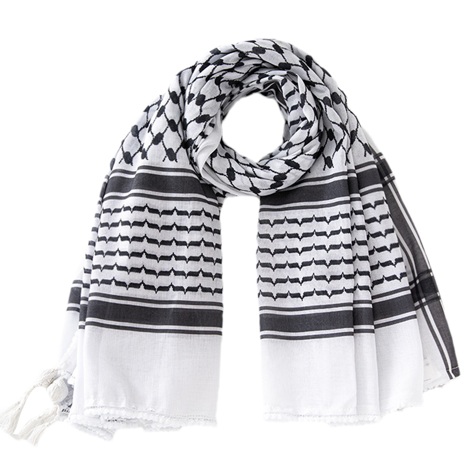Keffiyeh Shemagh Arab Scarf Kufiya Arafat Black White Palestinian Shawl ...