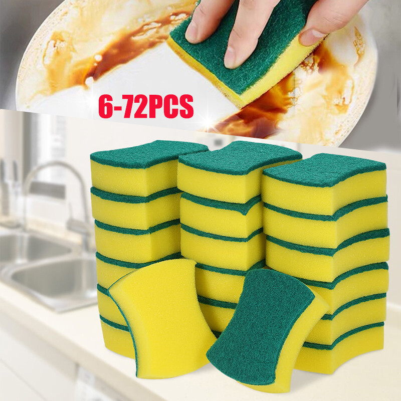 6~72PCS Heavy Duty Scrub Sponges Washing Dishes Cleaning Kitchen Dish ...