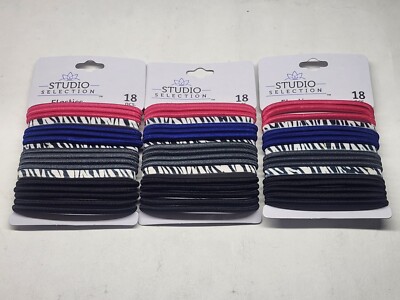 (3 pks) Pink/Zebra/Asst Colors 18 PCS STUDIO SELECTION ELASTICS~54 Hair ...