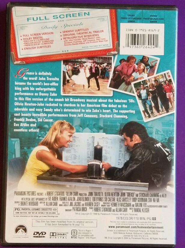 Grease (DVD, Fullscreen Edition) 97360264227| eBay