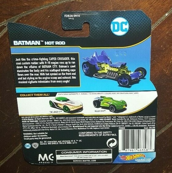 Hot Wheels: BATMAN - HOT ROD Character Car (2016, Mattel, DC) #FDB28 ...