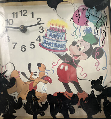 Mickey Mouse square Happy Birthday clock VINTAGE | eBay