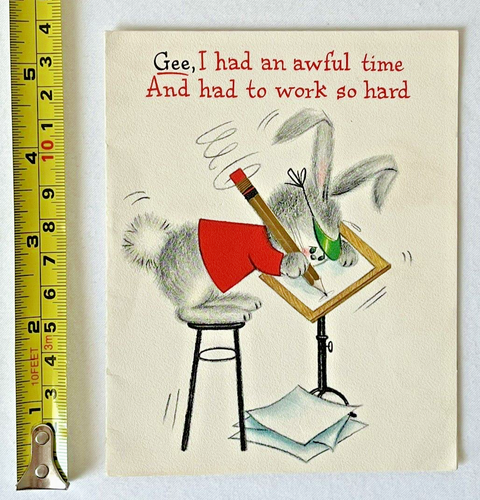 Vintage 50s Hallmark Thank You Greeting Card Cute Bunny Rabbit Gold ...