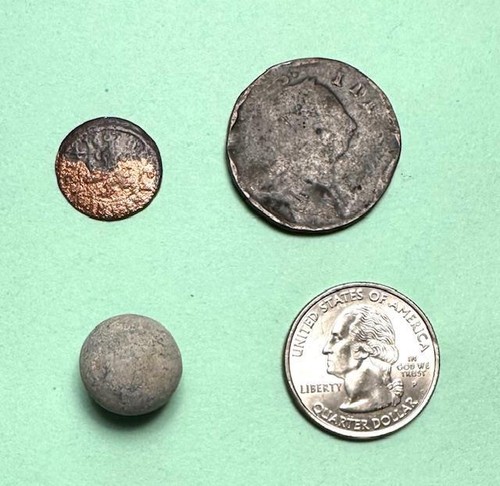 1708, &1769 Colonial Coins, Rev War Musket Ball Dug Near Saratoga ...