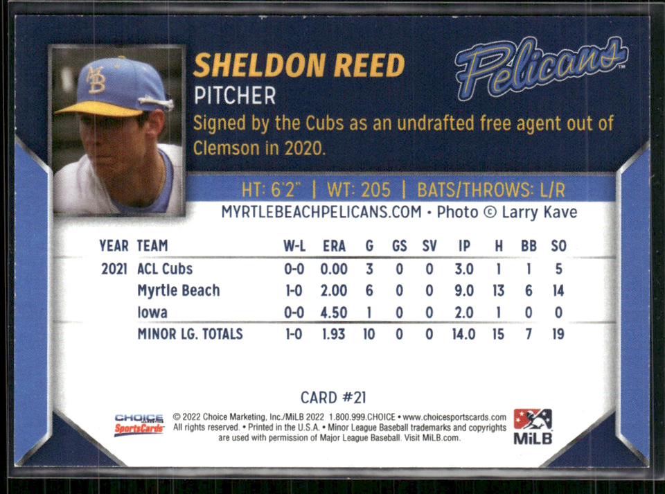 Sheldon Reed 2022 Myrtle Beach Pelicans Team Set | eBay