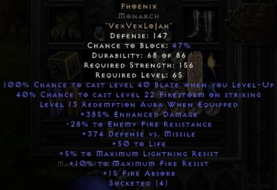 Diablo 2 Resurrected Phoenix Monarch Shield Runeword Softcore D2R PC | eBay