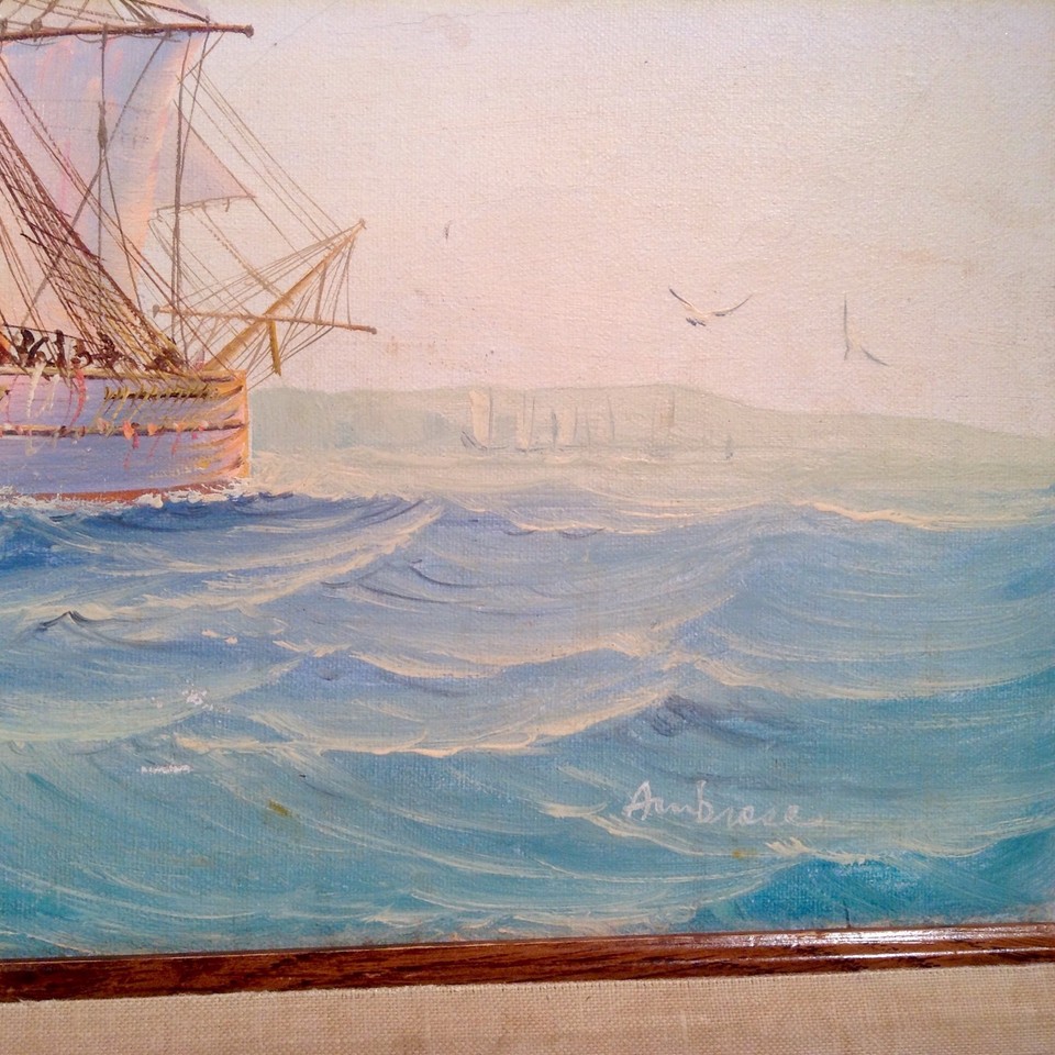 Ambrose Oil Painting Clipper Ship at Sea Framed Art and Signed 16" x 20 ...