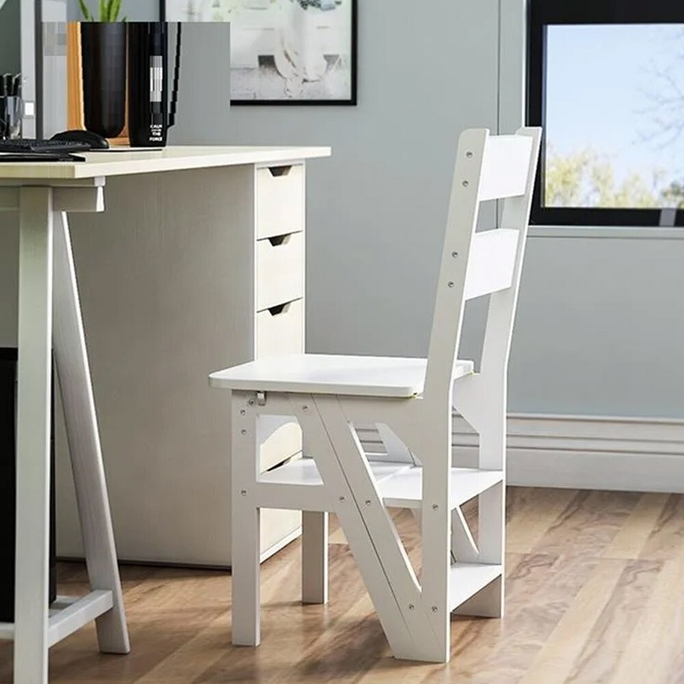 3 in 1 Step Ladder Chair Home Office Display Stand Library Ladder ...