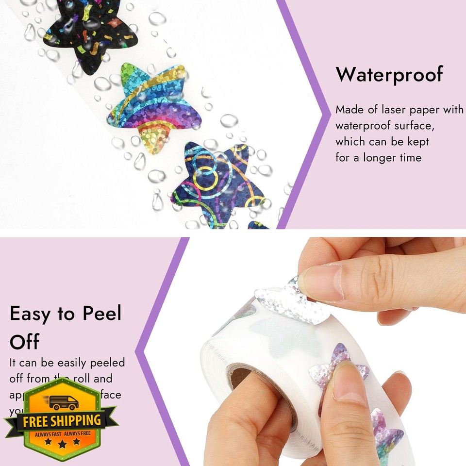 Star Stickers for Kids 1000pc Holographic Reward 1 Inch Rolls | eBay