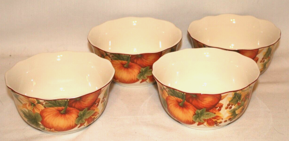 222 Fifth Pumpkin Vine Orange Soup Cereal Bowls Fall Thanksgiving Set ...