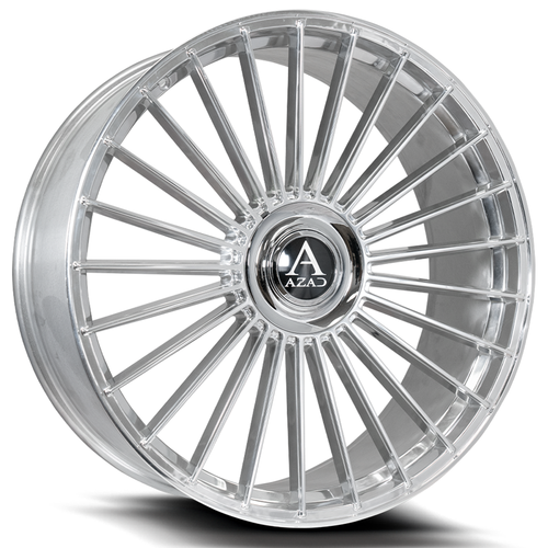 24" Inch 24x9 Chrome Azad AZ25 w/ XL CAP Wheels Rims 5x112 5x114.3 +35 ...