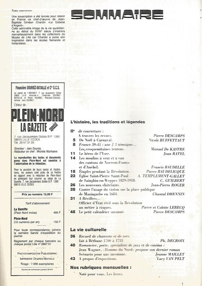 PLEIN-NORD N°168 DE NOEL A CARNAVAL / HEROS DE L'YSER / MOULINS A VENT ...