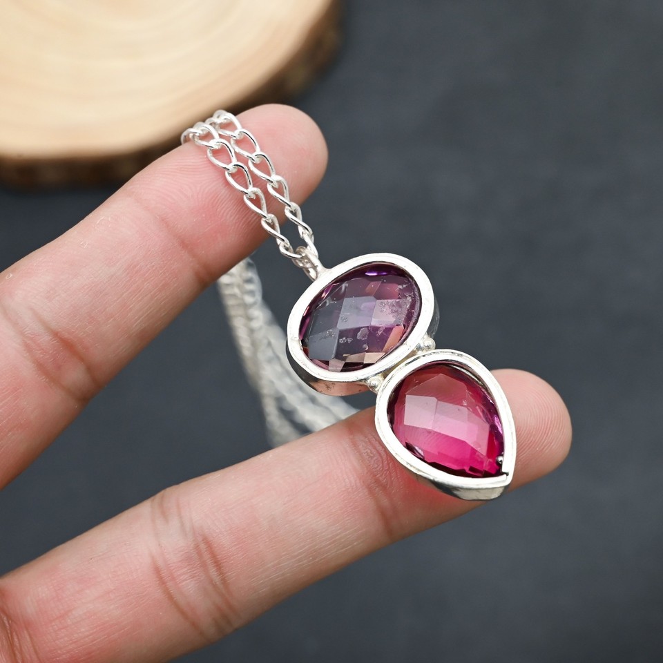 Bi-Color Tourmaline Gemstone 925 Sterling Silver Jewelry Necklace 18 ...
