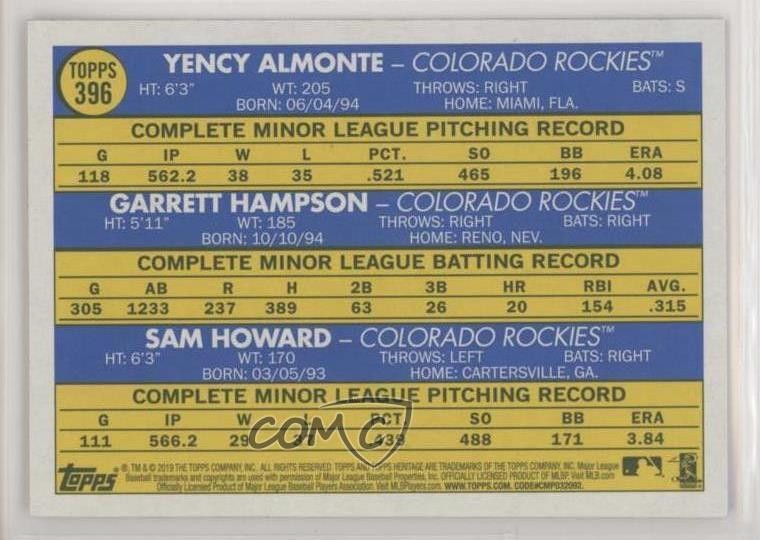 2019 Topps Heritage Stars Garrett Hampson Sam Howard Yency Almonte ...