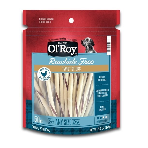 (4 pack) Ol' Roy Rawhide Free Chicken Twist Sticks for Dogs, 50 Count ...