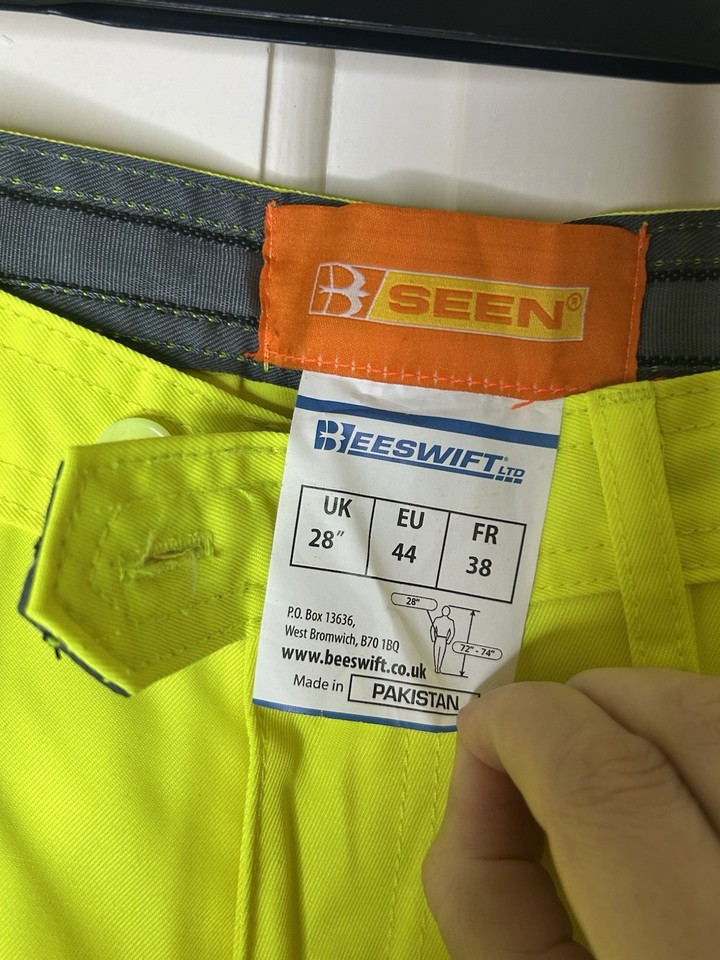 Beeswift Hi-Vis Poly Cotton Trousers Saturn Yellow Size 28" | eBay UK