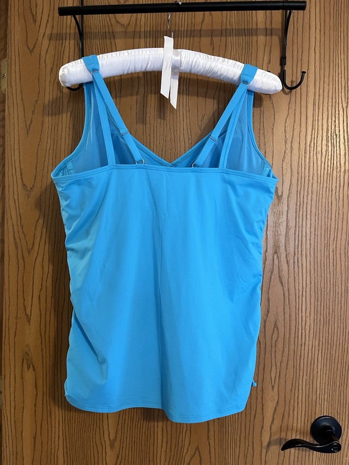 NWOT Lands’ End Sz 16 Aqua Padded Underwire Side Ruching Tankini Swim ...