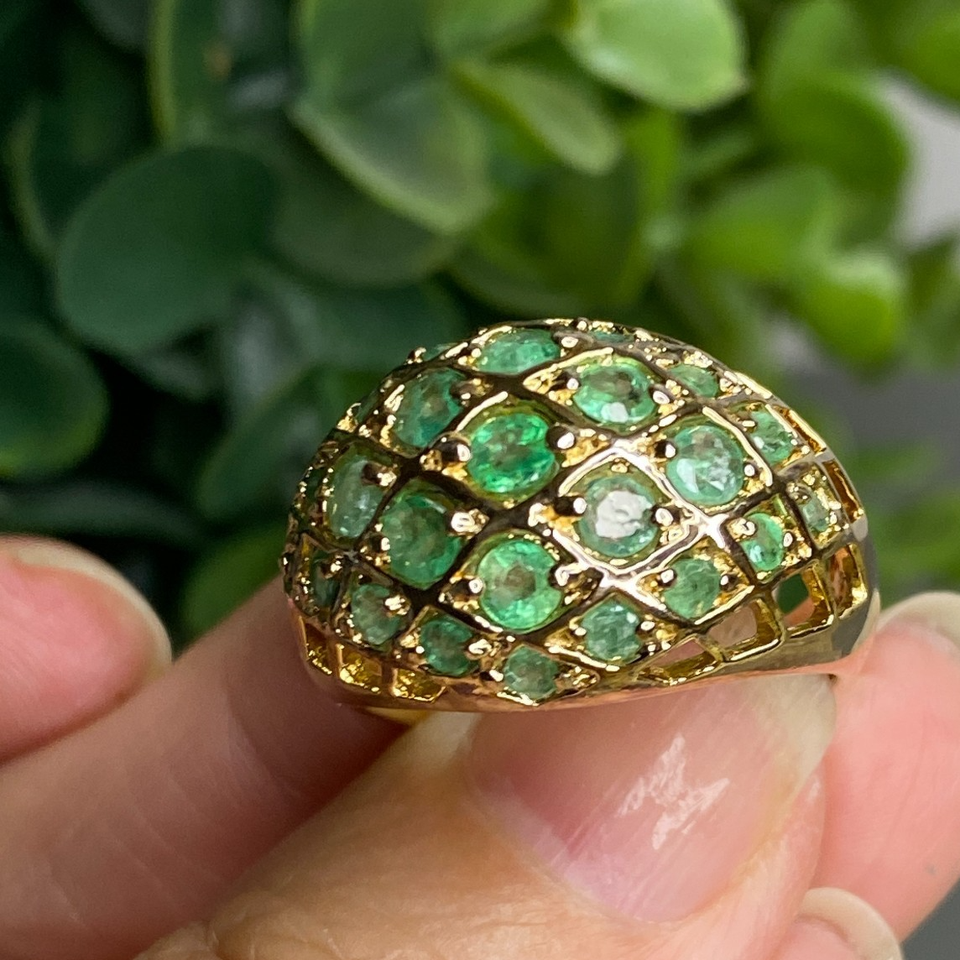 Ross-Simons Real Emerald Cluster Dome Ring Sz 9 Gold Vermeil Sterling ...