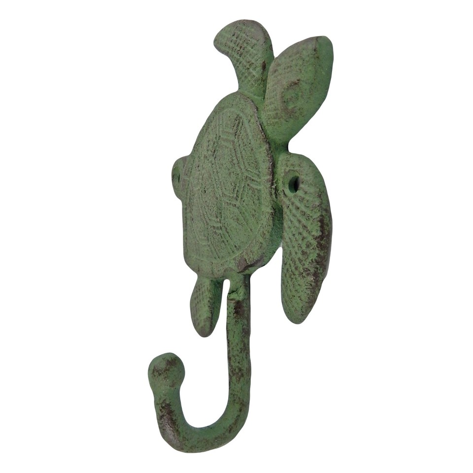Green Sea Turtle Wall Hook Cast Iron Key Towel Coat Hanger Nautical ...