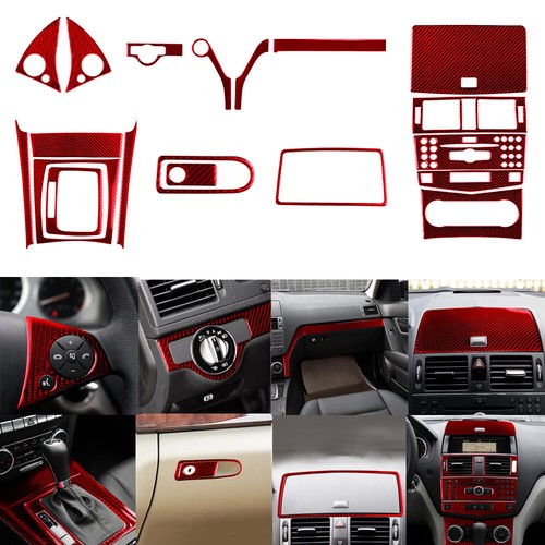 19Pcs Red Carbon Fiber Decorative Cover Trim For Mercedes Benz W204 ...