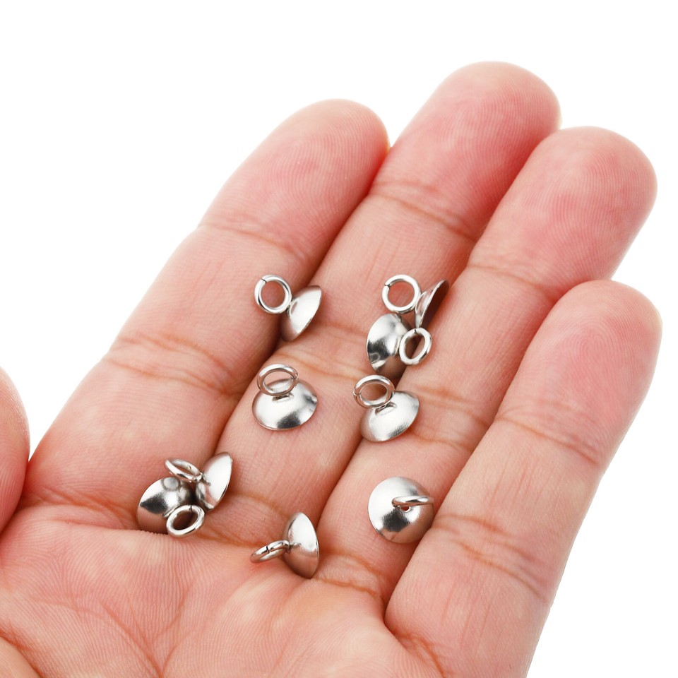 8mm Bead Caps, 100 Pcs Bead Cap Bail Pendant Ornament Caps with Loop ...