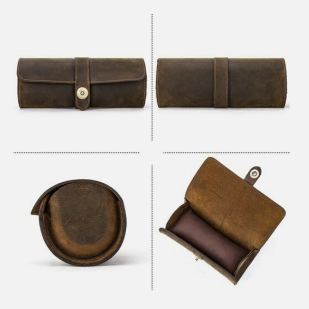 3 Slot Genuine Leather Watch Roll Display Watch Storage Box Vintage ...