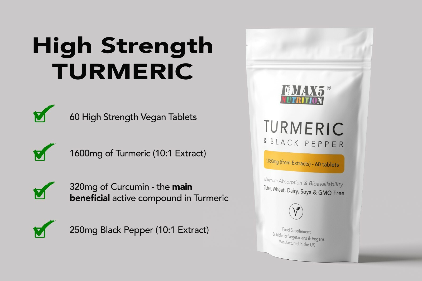 Turmeric Curcumin 1600mg PLUS Black Pepper Pills Tumeric Tablets - GMP ...