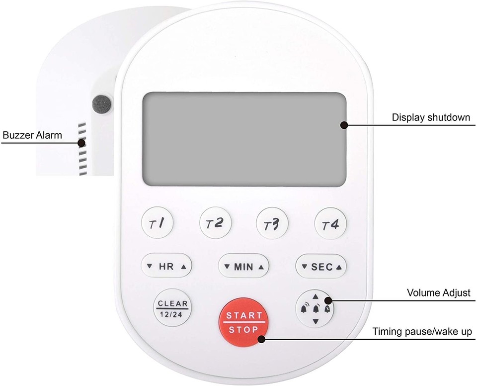 Digital Table-Top Timer Kitchen Timer 4 Groups of Count up Count Down ...