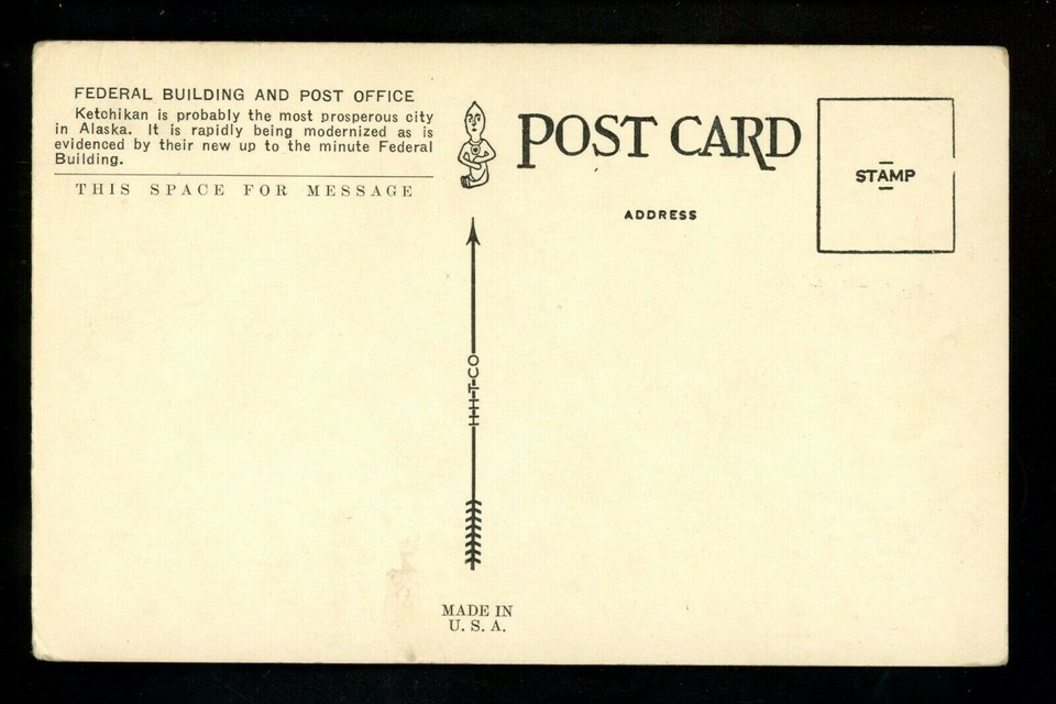 Post Office postcard Alaska AK Ketchikan Federal Building waterfront ...